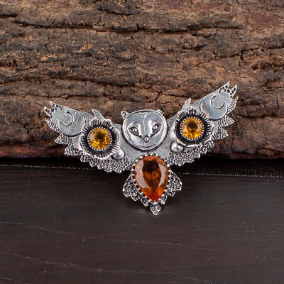 Citrine Gemstone 925 Sterling Silver Halloween Jewelry Owl Design ...
