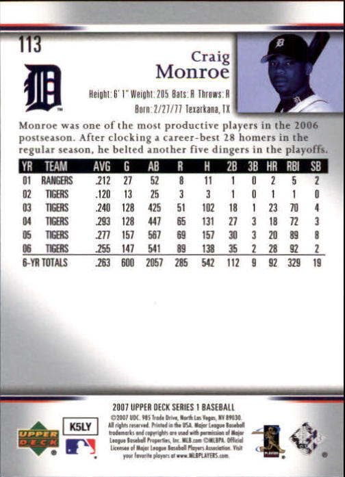 2007 Upper Deck Baseball Card #113 Craig Monroe | eBay