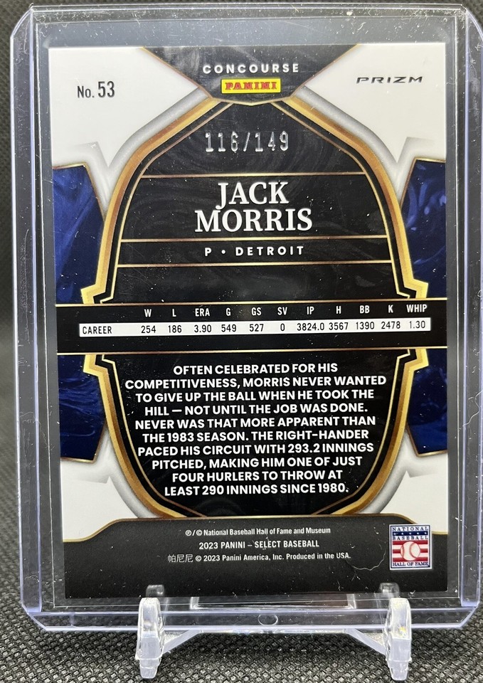 2023 Panini Select Baseball JACK MORRIS White Prizm /149! Detroit ...