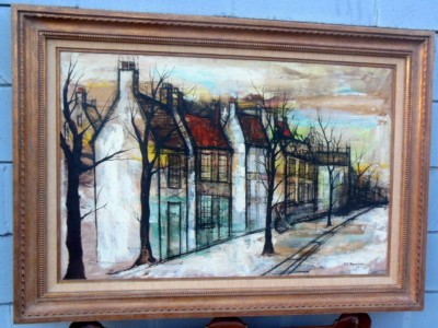 J P ROUSSEAU FRANCE Signed Painting 1966 Oil on Canvas Paysage Urban ...