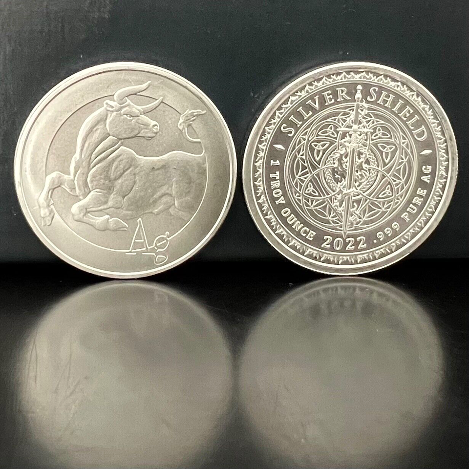 2022 SILVER SHIELD BULL BULLION 1 oz .999 Fine Silver Round BU in ...