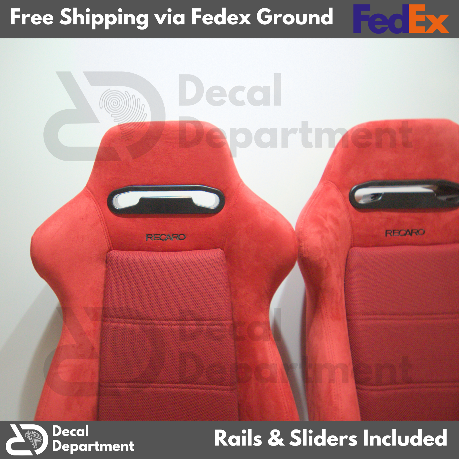 Set of 2 Reclinable Slider Seats For Recaro Seat Red Suede + Rails ...