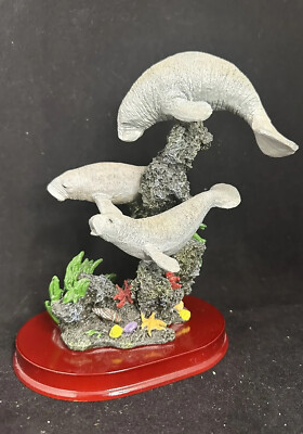 Manatee statue Figurine wood Base Sculpture Coastal Art 8” Sea World | eBay