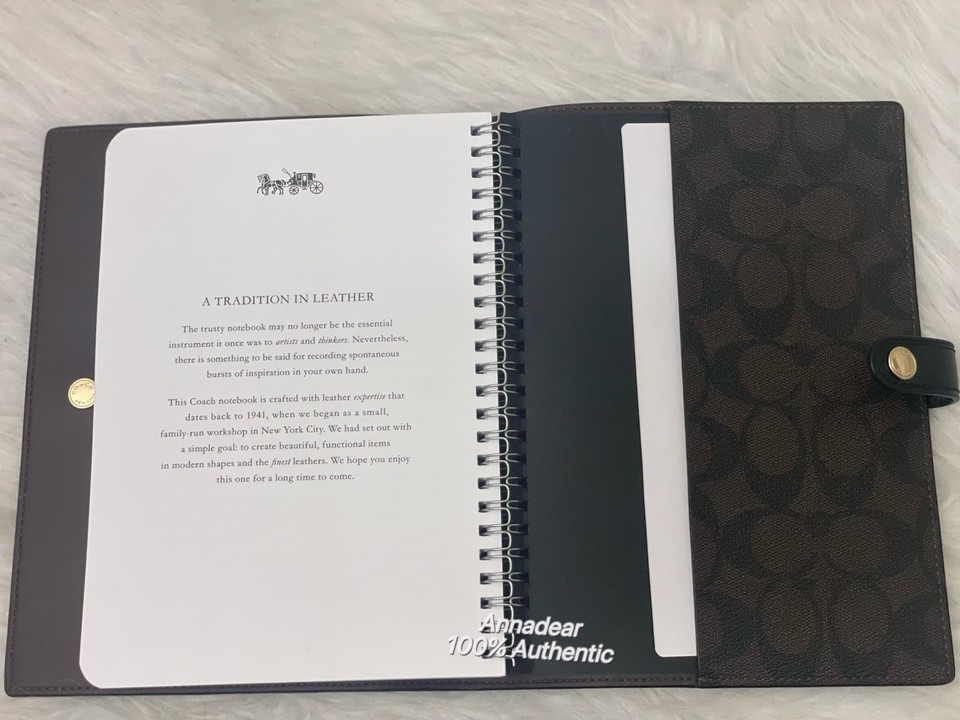 NWT Coach Snap Notebook CZ198 Walnut Black Signature Canvas/Smooth ...