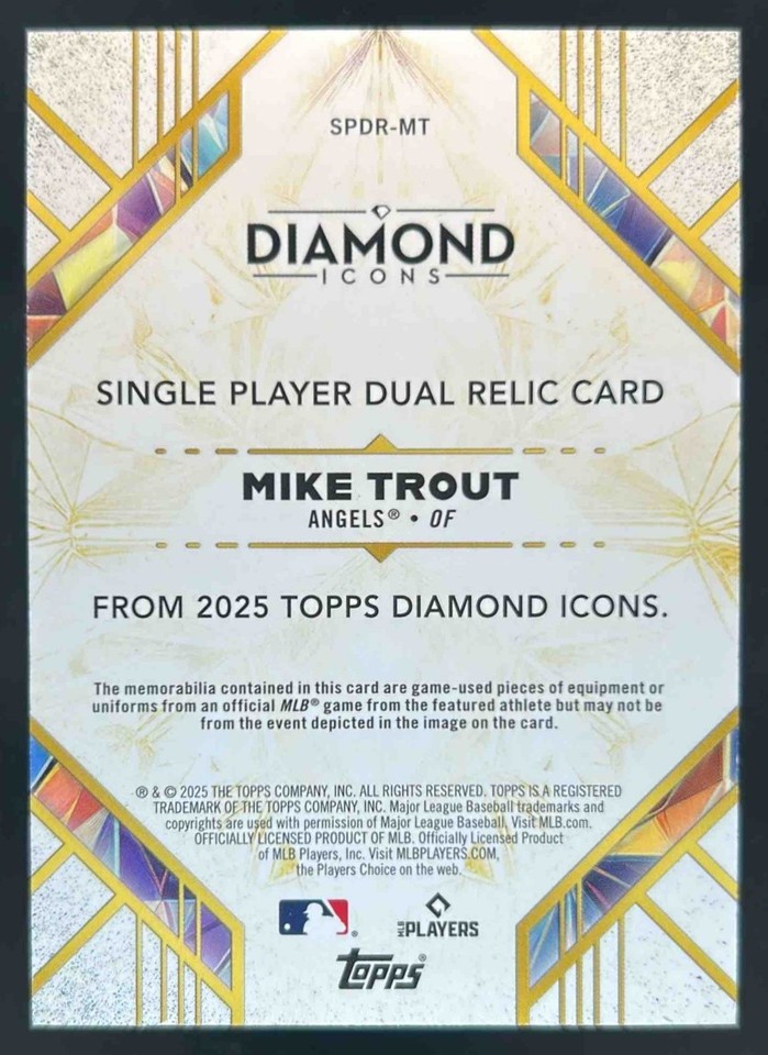 2025 Topps Diamond Icons Mike Trout Dual Relic Laundry Tag Patch Gold ...