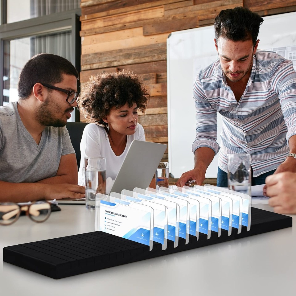 4 Pcs Wooden Name Badge Holder ID Tag Organizer Tray Name Badge Display ...