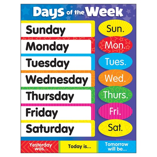 TREND Days of the Week Stars Learning Chart, 17" x 22" | eBay