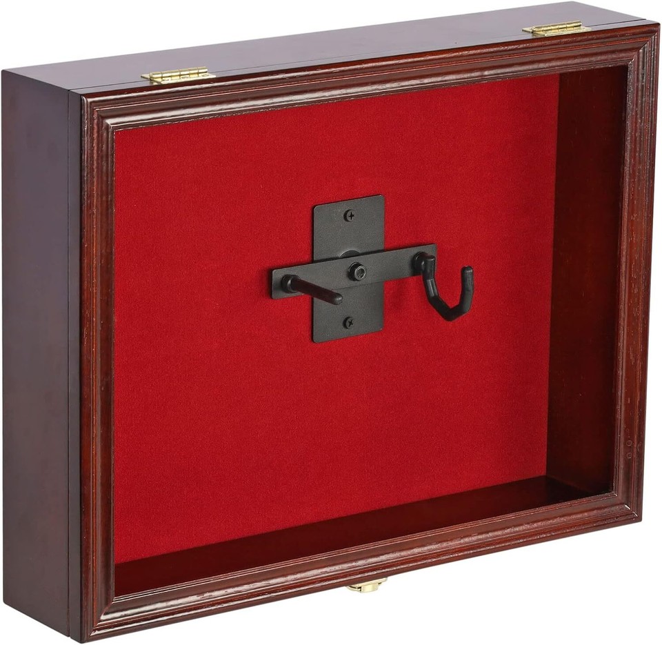 Gun Display Case 2pc Mahogany 16 x 13 In Handgun Pistol Revolver Lock ...
