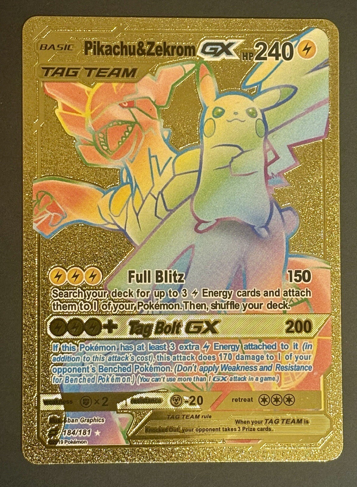 2019 Pokémon Pikachu & Zekrom GX 184/181 Tag Team Fan Art Gold Card ...