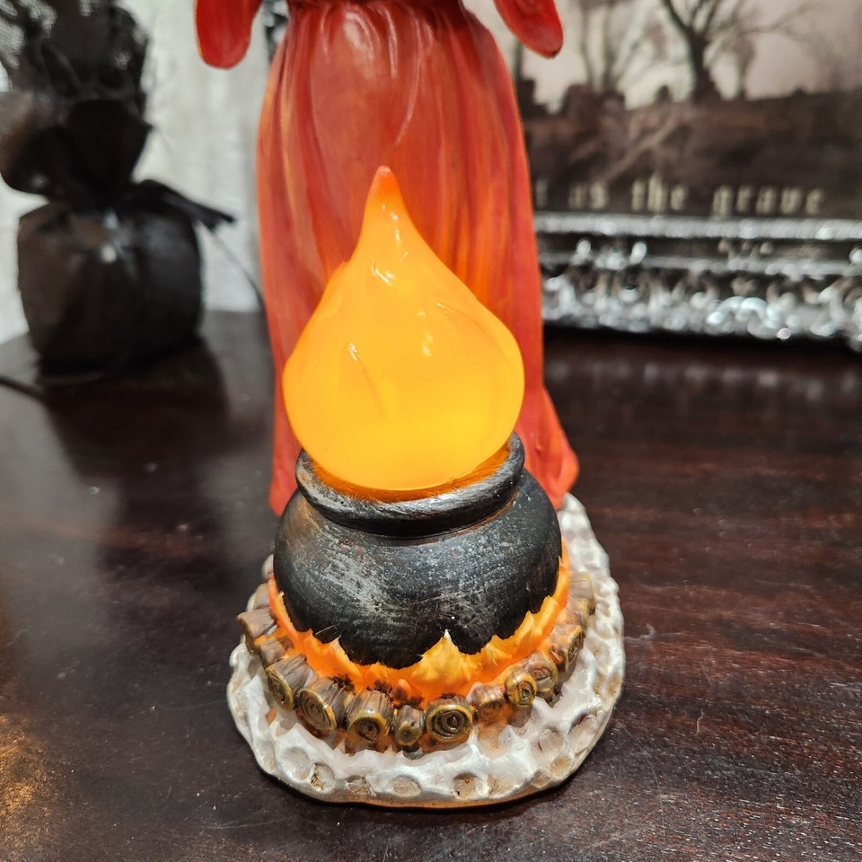 Halloween LIGHT UP Witch with Flickering Flame Cauldron Tabletop Decor ...