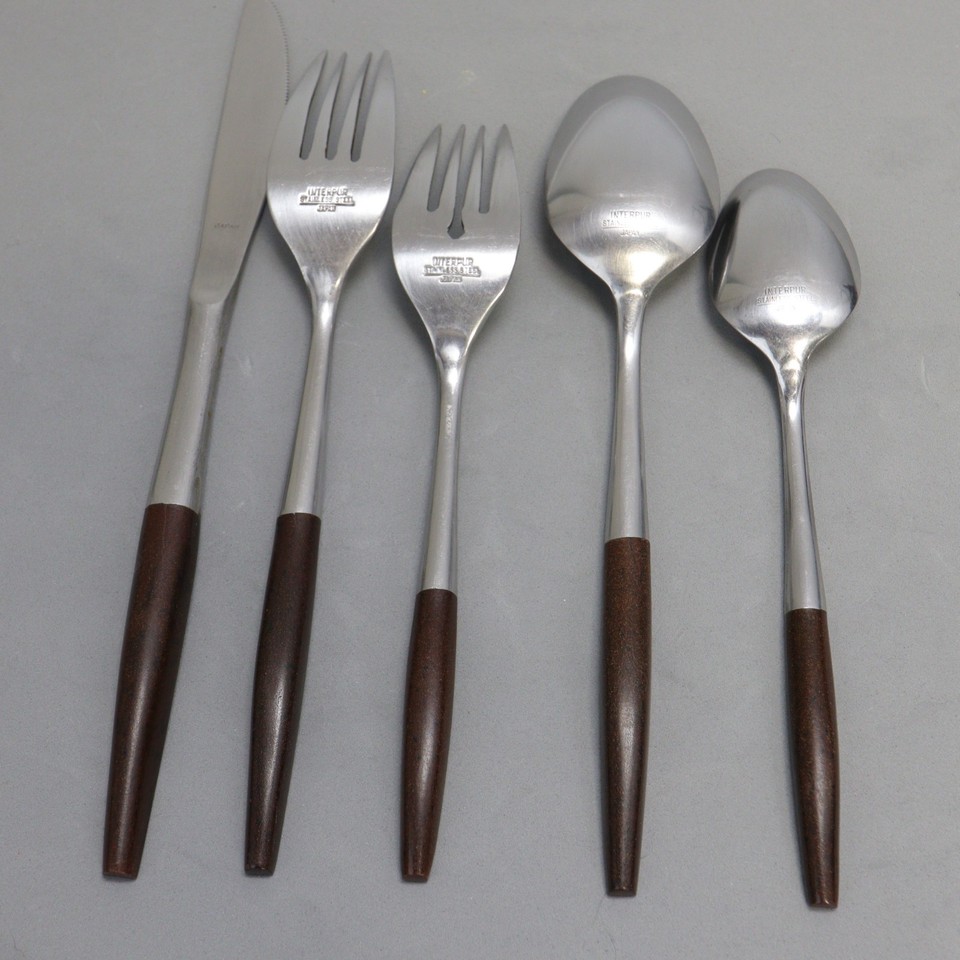 Interpur INR2 Stainless Flatware 1 Place Setting Wood Brown Handle ...