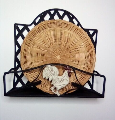 Vintage Plate Holder Wall Hanger Rooster Paper Metal Cast Iron Chicken ...