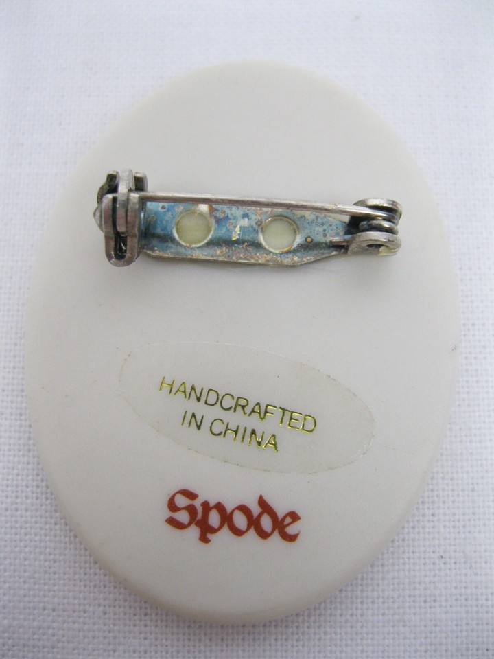 Spode Christmas Tree Pin Brooch "Cheer Pins" Oval Ceramic Gold Trim ...