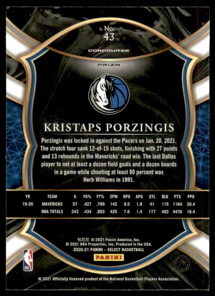 2020-21 Select Prizms Red White Green Ice #43 Kristaps Porzingis | eBay