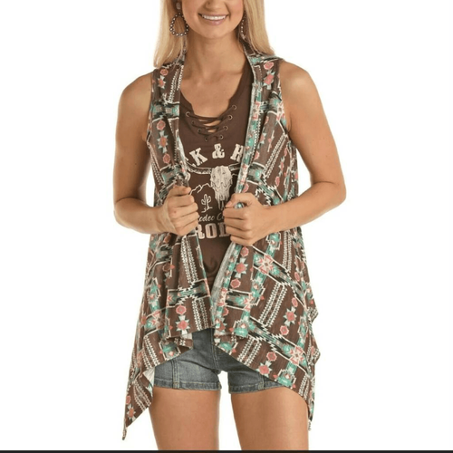 Rock & Roll Cowgirl Southwest Cascade Front Western Vest NWT Size SMALL ...
