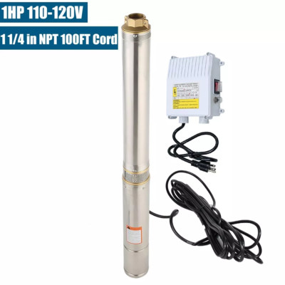 3"OD 1HP Deep Well Submersible Pump 100' Cord 13GPM 247 ft Max+Control ...