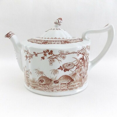 VINTAGE FURNIVAL'S BROWN QUAIL TEAPOT BROWN AND WHITE STONEWARE TEAPOT ...