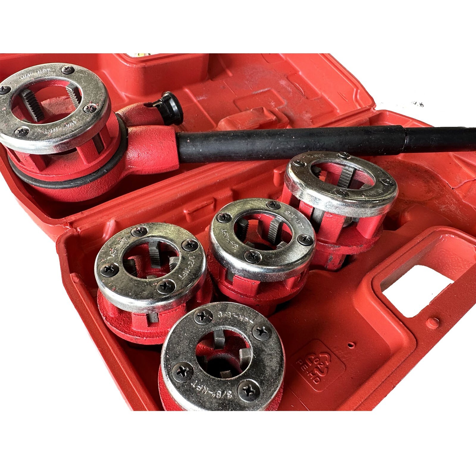 Handheld Ratchet Type Pipe Threader 5 NPT Dies 3/8" ~ 1-1/4" w/Pipe ...