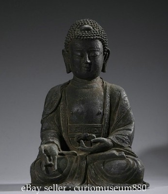 8.4" Old Chinese Buddhism Purple Bronze Sit Shakyamuni Amitabha Buddha ...