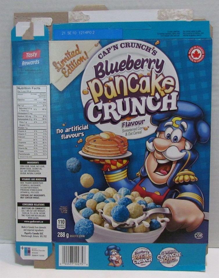 Quaker Cap'n Crunch's Blueberry Pancake Crunch Cereal Box, Canada | eBay UK