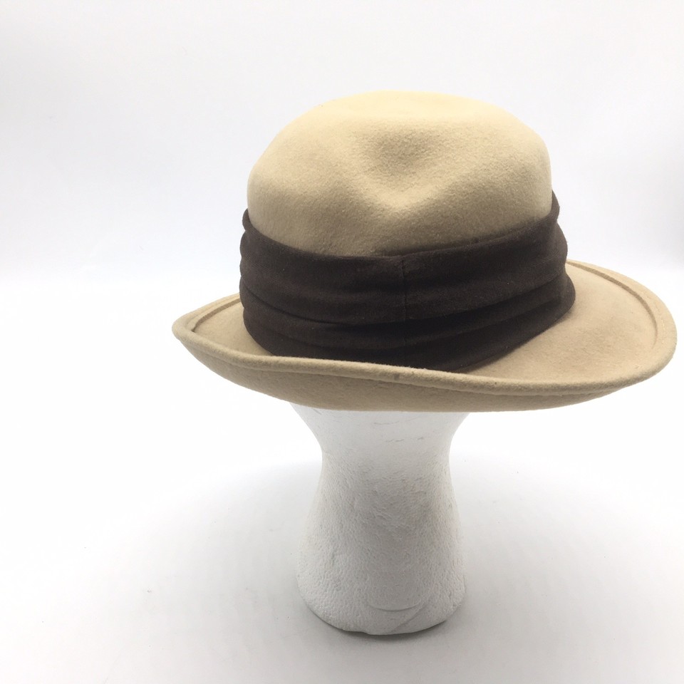 Commodore Felt Women's Fedora Style Hat Beige With Brown Band Made In ...