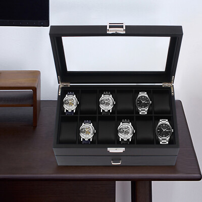 24 Slot Men Watch Display Case Large Jewelry Organizer Box Luxury ...