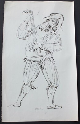 Eugene Karlin Signed Pen & Ink Drawing Of A Minstrel 28 1/2" X 17" | eBay