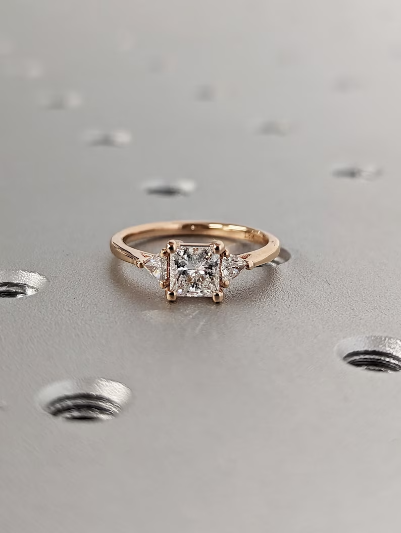 Princess Lab Grown Diamond Ring 3 Stone Square Diamond Ring Rose Gold Jewelry | eBay