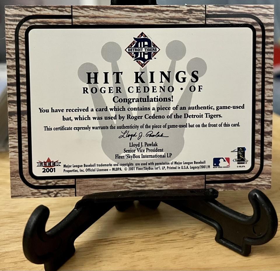 2001 Fleer Legacy Baseball Roger Cedeno Hit Kings Game Used Bat Tigers ...