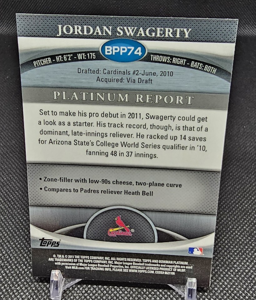 JORDAN SWAGERTY Rookie 2011 Bowman Platinum Prospects Xfractor #BPP74 ...