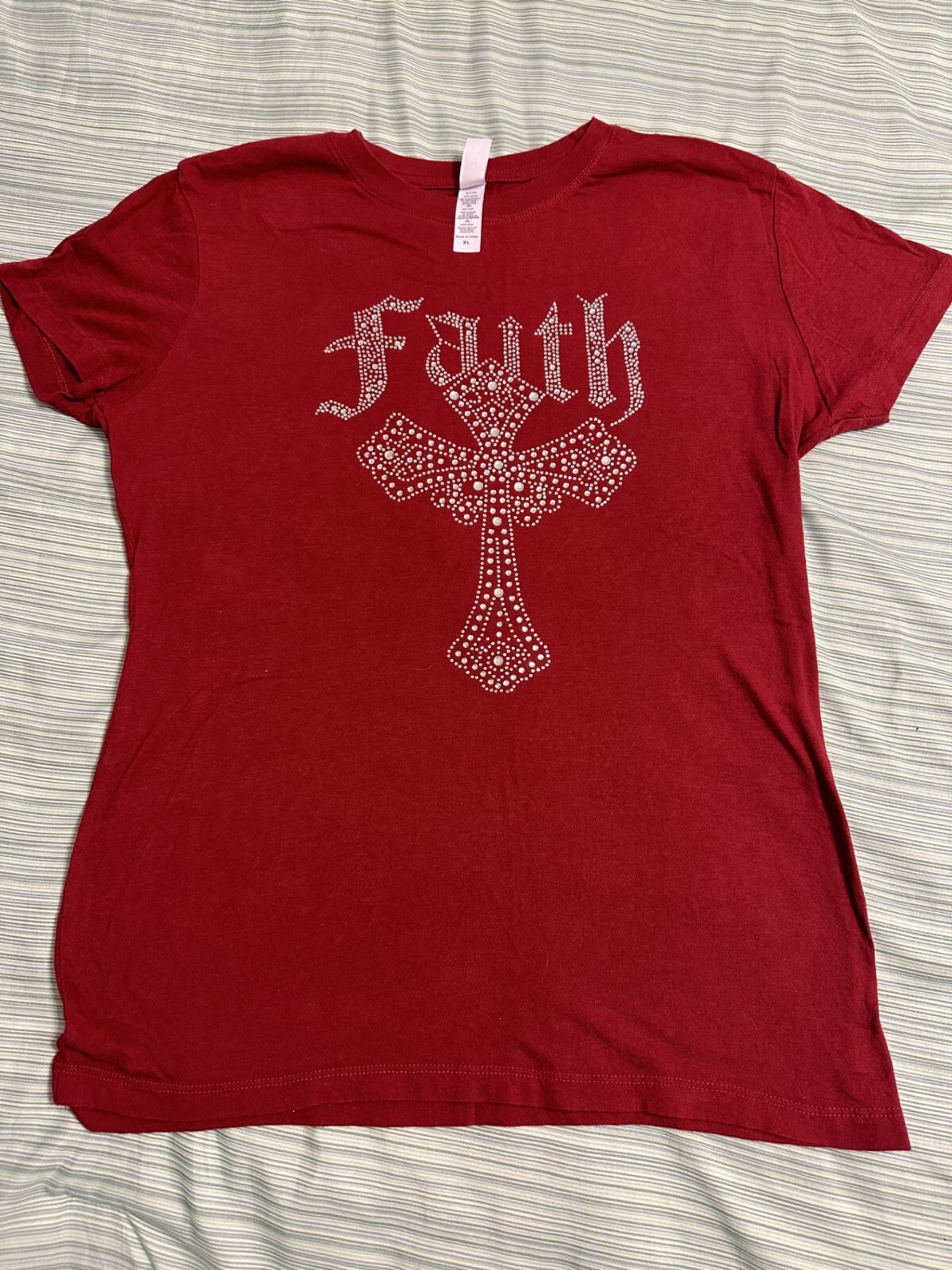 Juniors Next Level Bejeweled Rhinestone Faith Cross T-shirt Red Maroon ...