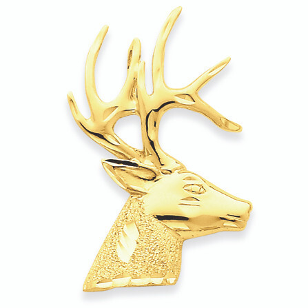 Gold Stag Deer Head Animal Pendant (Available in Yellow/Rose/White Gold ...