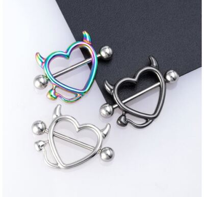 Heart with Devil Horns & Tail Stainless Steel Nipple Piercing Body 2 pc ...