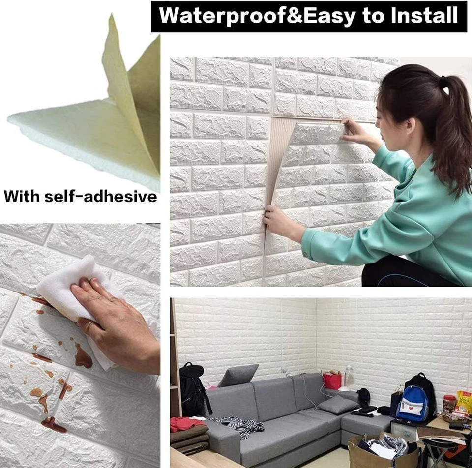 10-60x Self-adhesive 3D Tile Brick Wall Sticker Waterproof Foam Panels ...