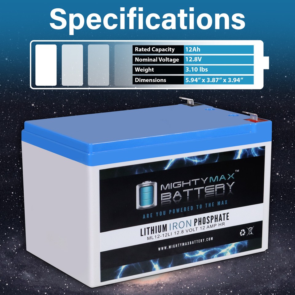 Mighty Max 12V 12Ah Lithium Battery Replaces Active Care Spitfire 1310 ...
