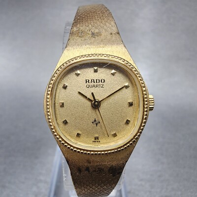 Rado Watch Women 21mm Gold Dial Gold Tone Rectangle Swiss New Battery ...
