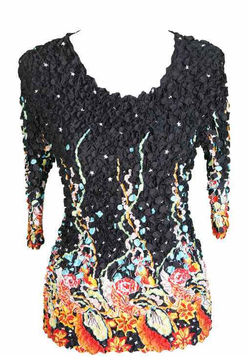 Women's Popcorn Blouse Long Sleeve Floral Print Top Expandable One Size ...