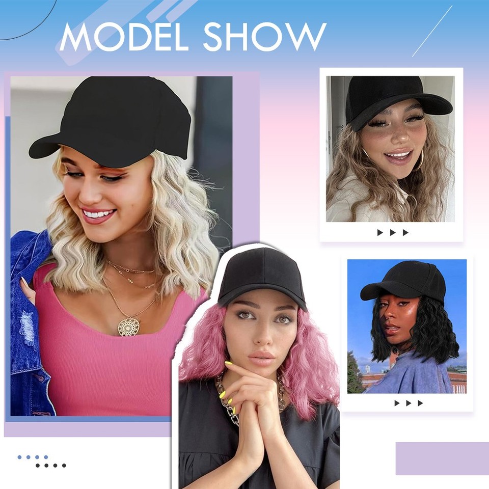 Hat Wig for Women, Baseball Cap Wig with BOB Hair Short Wave Adjustable ...
