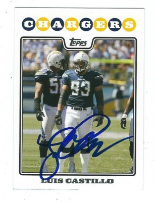 Autographed LUIS CASTILLO San Diego Chargers 2008 Topps Card #224 w/COA ...