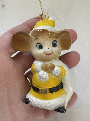 Adorable Vintage Christmas Mouse in Yellow Santa Outfit Ornament | eBay