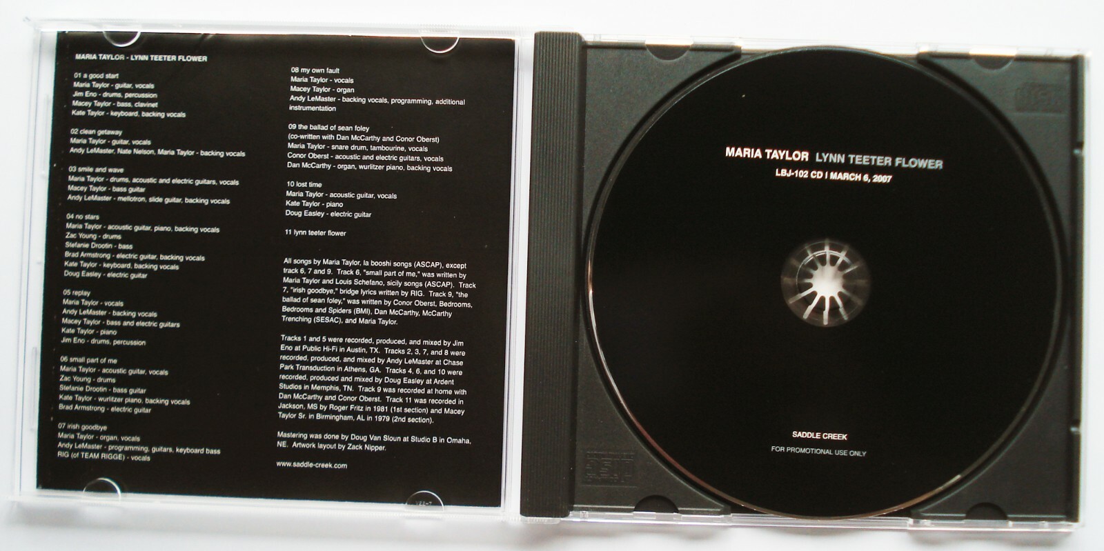 MARIA TAYLOR - LYNN TEETER FLOWER - 2007 SADDLE CREEK PROMO - CD - LIKE ...
