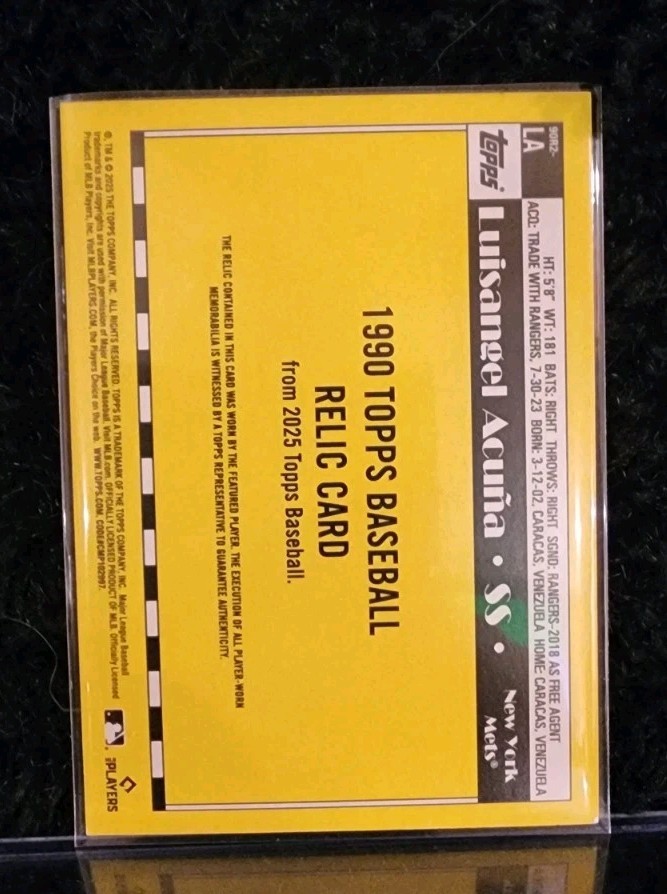 2025 TOPPS SERIES 2 LUISANGEL ACUNA 1990 TOPPS JERSEY RELIC RC (METS ...