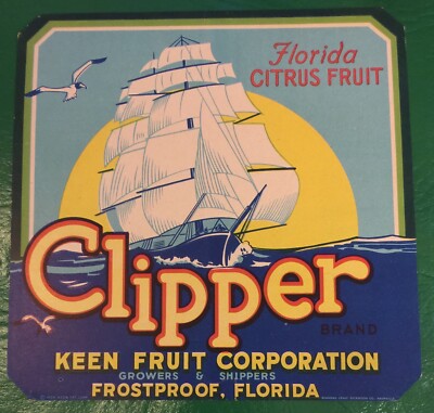 CLIPPER Florida FROSTPROOF CITRUS CRATE LABEL Authentic 7x7 shipping $5 ...