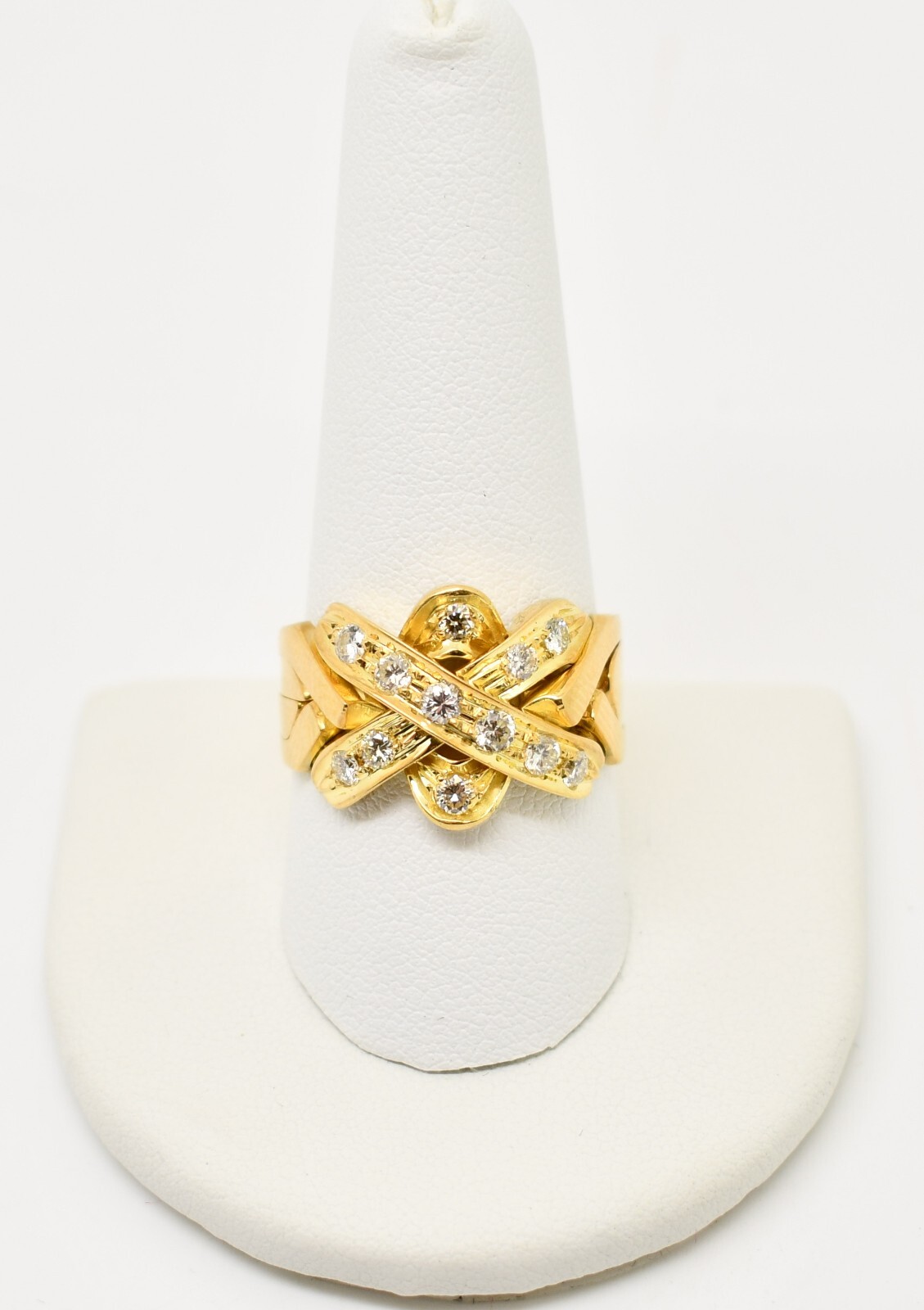 18K Yellow Gold Unique Hatch Pattern Diamond Ring 0.4… - Gem