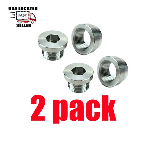 2 PACK O2 SENSOR WELD IN EXHAUST STEPPED BUNG + HEX PLUG KIT STAINLESS ...