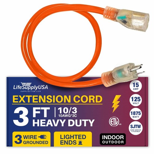 3ft Power Outdoor Extension Cord & Indoor - Waterproof Electric Drop ...