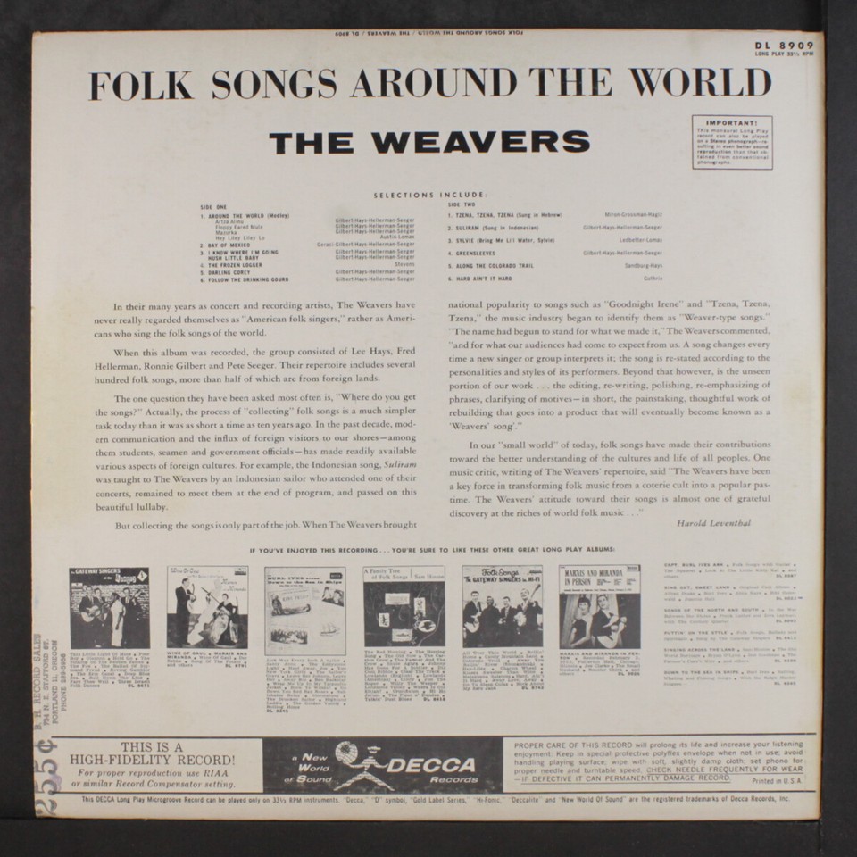 WEAVERS: folk songs around the world DECCA 12" LP 33 RPM | eBay