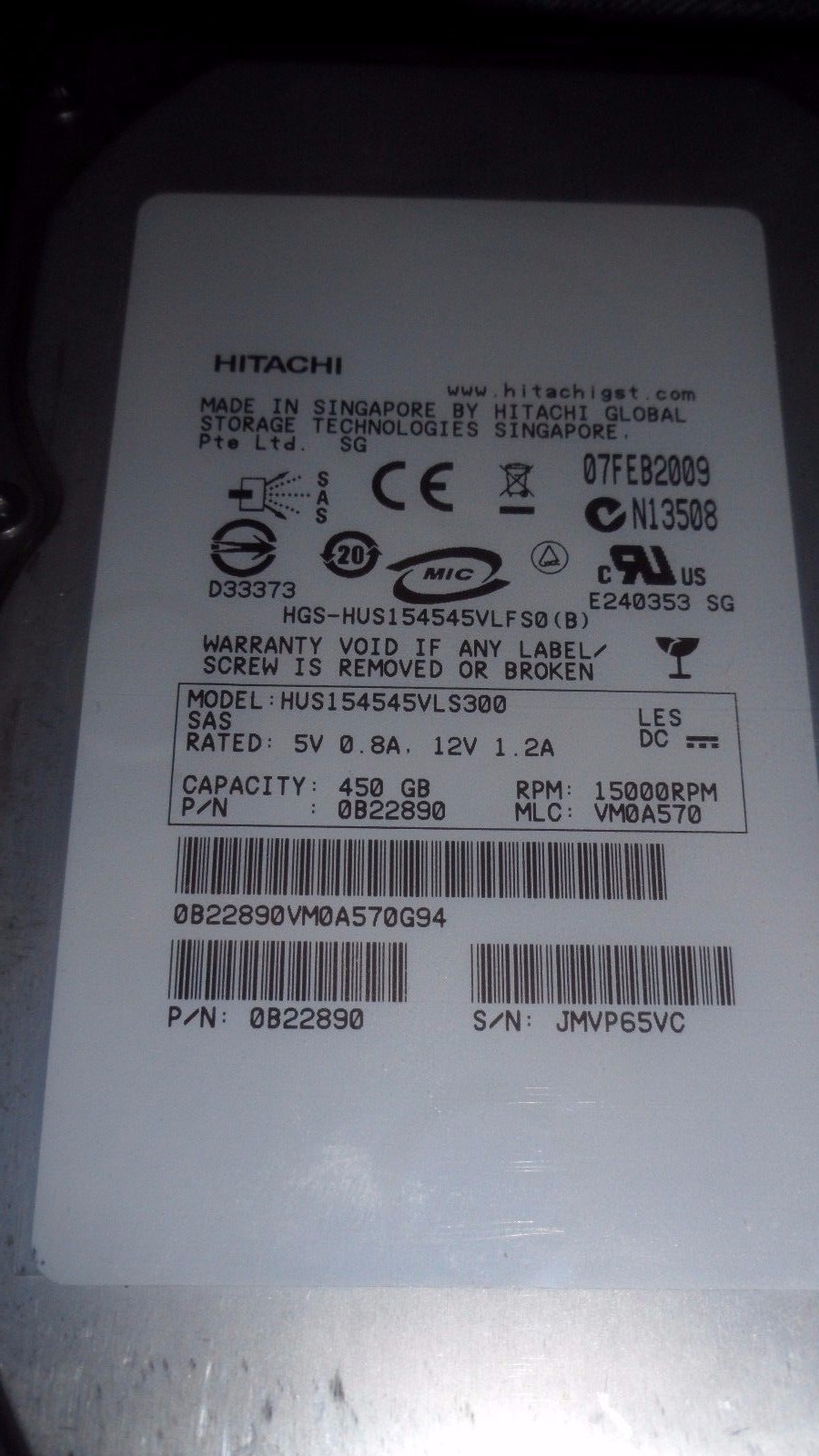 Hitachi 450GB 15K 3.5" SAS Server Storage Hard Drive HUS154545VLS300 ...