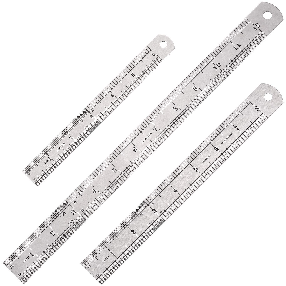 Ruler Set 6 8 12 Inch Metal Ruler With Inch Metric 3 Pcs Stainless ...