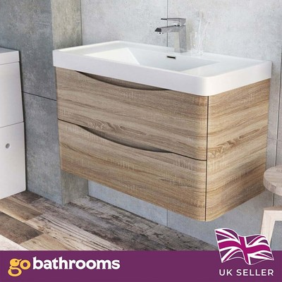 Eaton Light Ash Bathroom Wall Hung Vanity Unit Resin Basin Sink 90cm | eBay